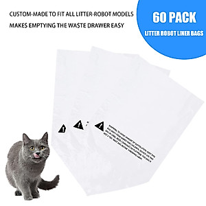 Waste Drawer Liners Compatible with Litter Box Robot, Replacement Waste Drawer Liners Compatible with Litter Bag Robot 3, 60 Pack Count Waste Bags, 9-11 Gallons