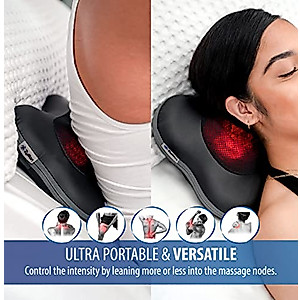 Zyllion Shiatsu Back and Neck Massager - 3D Kneading Deep Tissue Massage Pillow with Heat for Muscle Pain Relief, Chairs and Cars (Wired Connection; NOT Cordless) - Black (ZMA-13-BK)