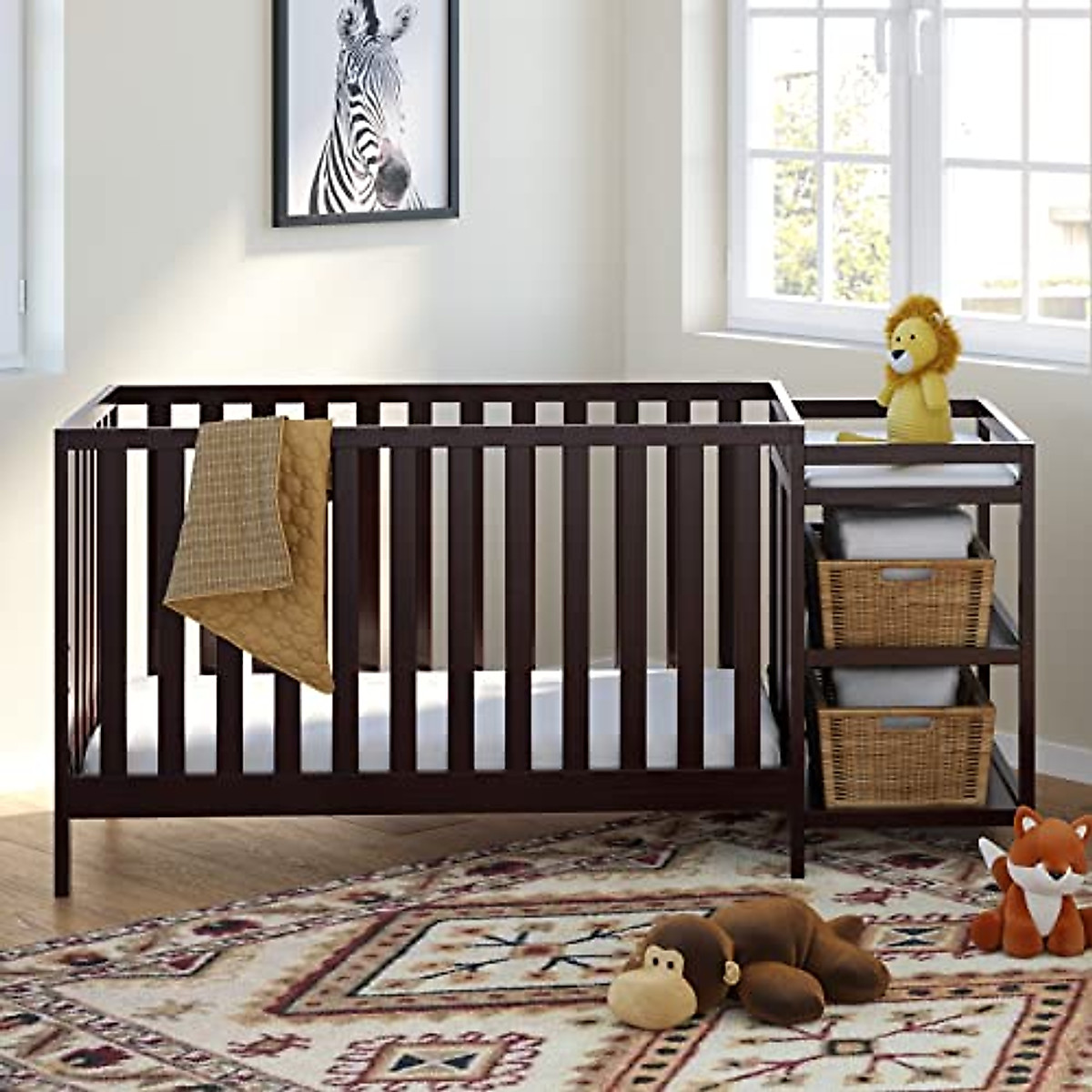Storkcraft Pacific 4-in-1 Convertible Crib and Changer, Espresso Easily Converts to Toddler Bed, Day Bed or Full Bed, 3 Position Adjustable Height Mattress