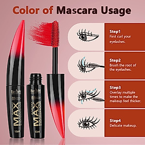 Long Lasting Smudge-Proof Lash Sensational Mascara, FantasyDay 6 Pcs 0.5 Fl Oz Washable Volumizing Lengthening Defining Curling Eyelash Makeup Set - Lift Separates Eye Lashes False Lash Effect Mascara