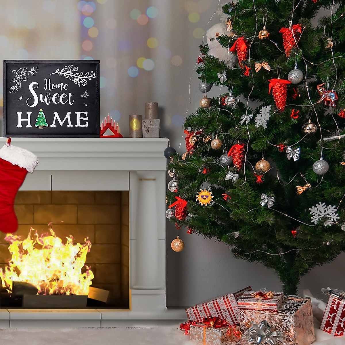 WERNNSAI Home Sweet Home Sign - Interchangeable Holiday Decor with 12 Piece Wooden Changeable Holiday Magnets Seasonal Icon Wood Sign for Desktop Kitchen Bedroom Xmas House Warming Gifts