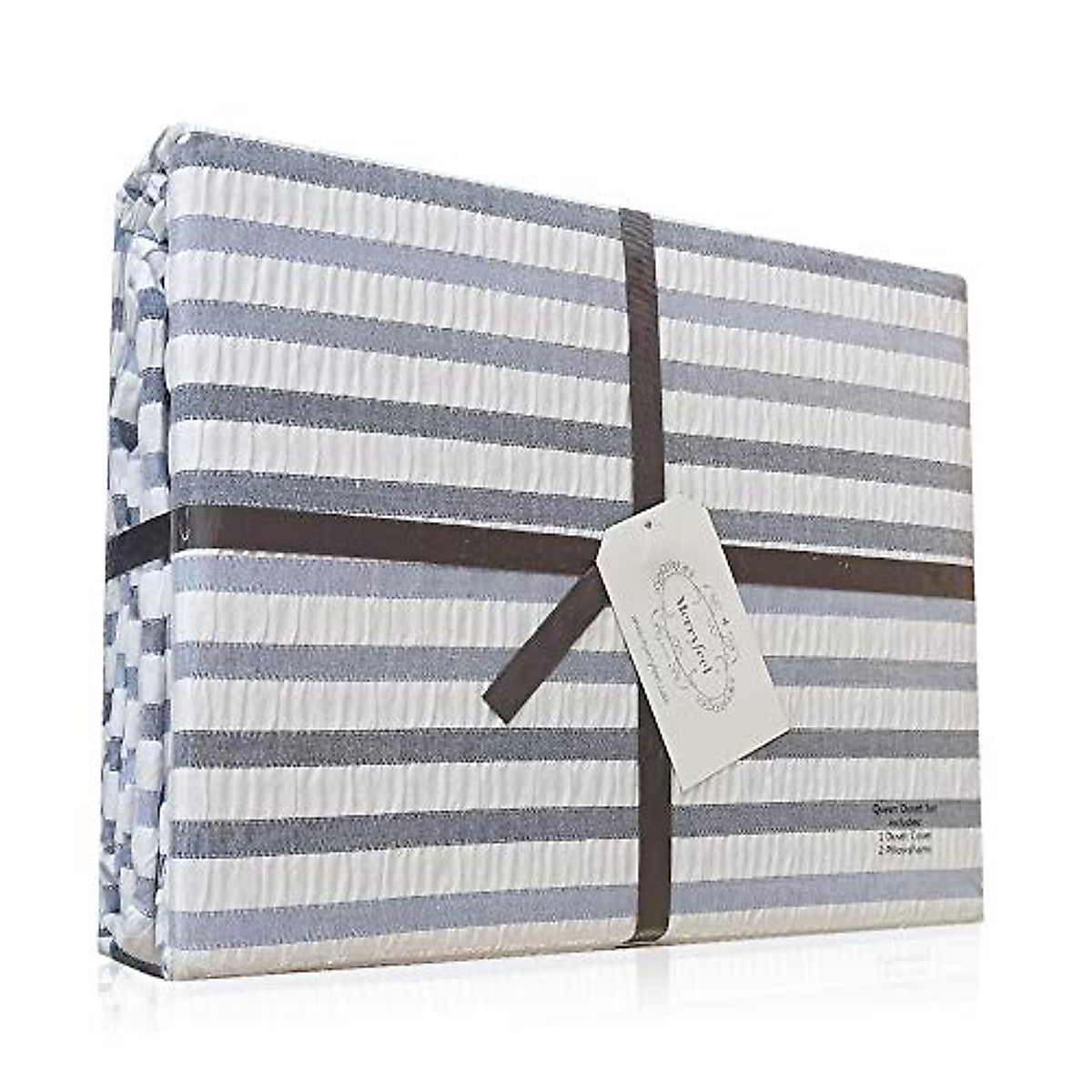 Merryfeel Seersucker Duvet Cover Set King,100% Cotton Woven Seersucker Stripe Bedding Set,3 Pieces (1 Comforter Cover with 2 Pilowwshams)- Blue King