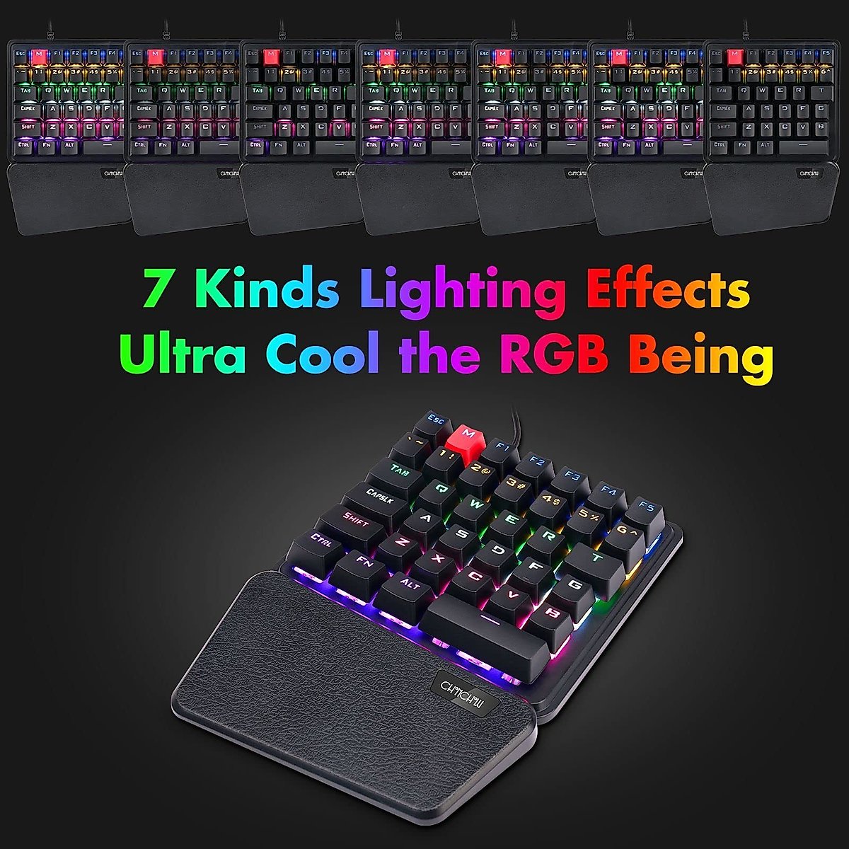 CHONCHOW Mechanical Gaming One Hand Keyboard Blue MX Switch RGB LED Compact Backlit Keypad Braided Wire USB Compatible with PS4 Xbox Android iOS PC Computer