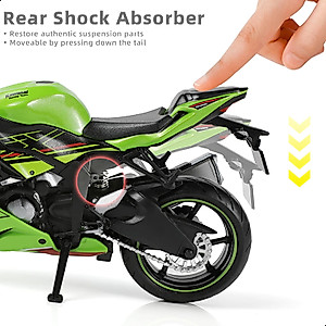 Risopen 1/12 Kawasak Ninja Motorcycle Model Toy Mini Alloy Metal Diecast Motorcycle Model Green Motorcycle Model Toy Sport Motorcycle Racing Model Collection Gift for Men Kid Boy (ZX-6R)