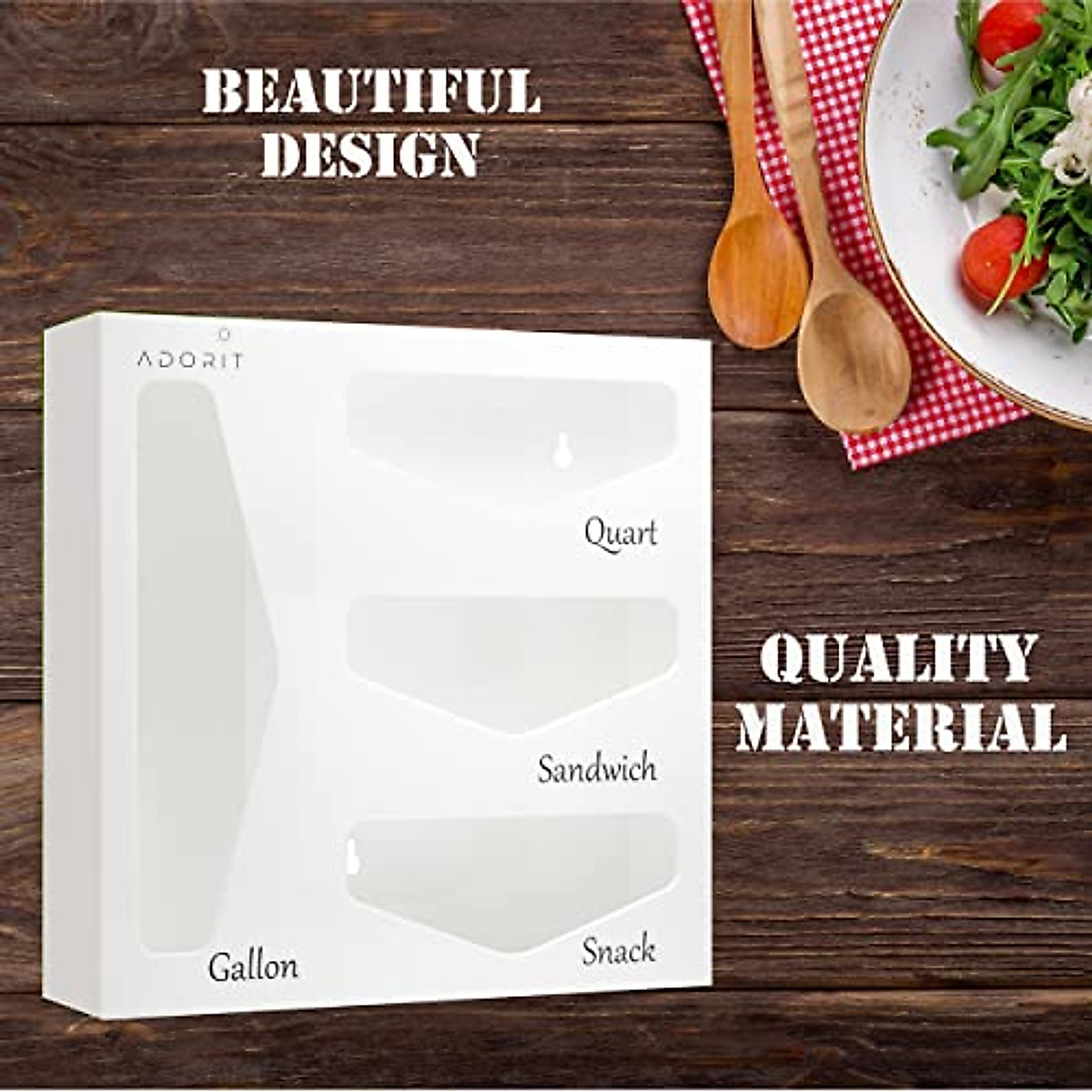 Ziplock Bag Organizer |Storage for Kitchen Drawer or Wall Mount | Acrylic Baggie Container, Plastic Bag Dispenser | Ziploc Holder for Gallon, Quart, Sandwich & Snack | Compatible with Ziploc, Solimo, Hefty & Glad Bags- White