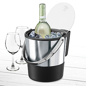 Oggi Insulated Ice Bucket, 4 Quart / 3.8 L, Stainless Steel, Black
