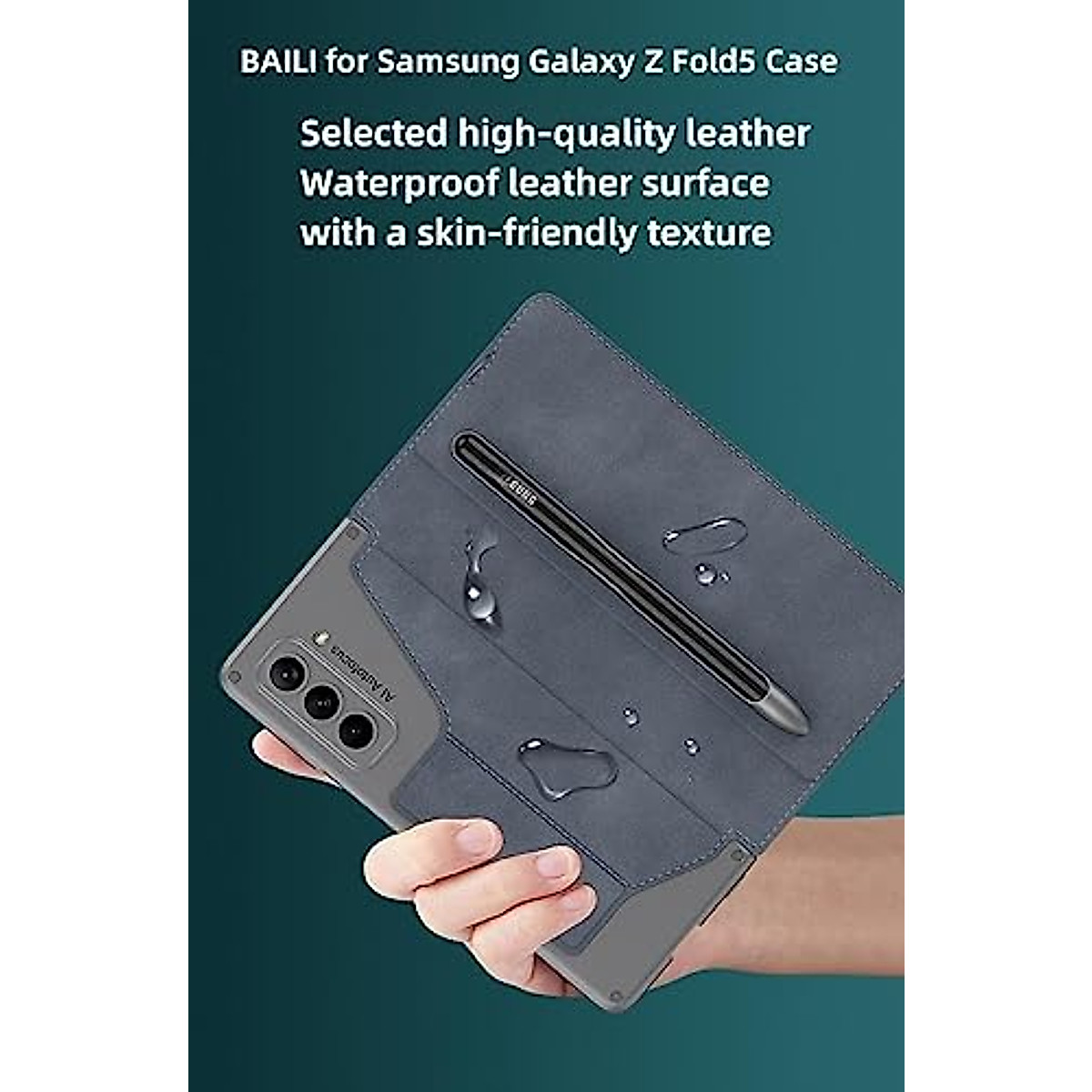 BAILI Galaxy Z Fold 5 Case with S Pen Slot,Galaxy Z Fold5 Flip Holster with HD Screen Film and Attached Card Slot,Instantly Converts Into Phone Bracket Cover for Samsung Z Fold 5-Carbon Fiber Black