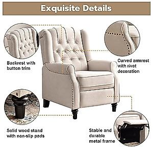 Phoenix Home Elizabeth Push Back Chair Recliner, Beige