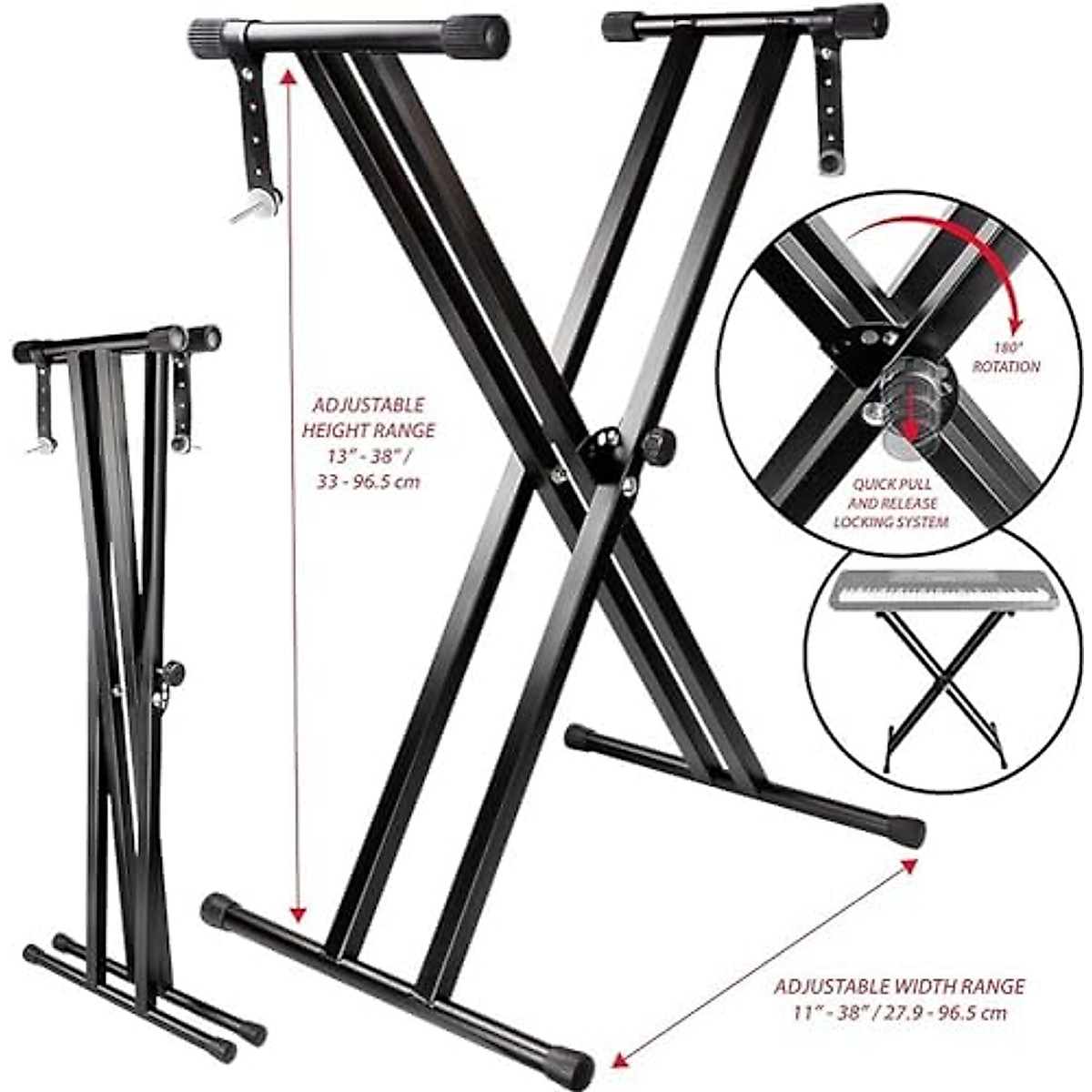 RockJam Adjustable Keyboard Stand with Locking Straps & Quick Release Mechanism