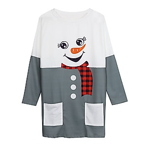 MOUSYA Women Dress Shirt Christmas Long Sleeve Tops Santa Printed Pullover Loose Plus Size T-Shirt Blouse with Pockets (gray white, X-Large)