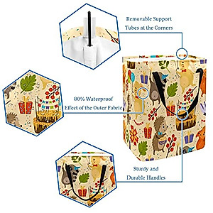 Birthday Cake Gifts and Animals Print Collapsible Laundry Hamper, 60L Waterproof Laundry Baskets Washing Bin Clothes Toys Storage for Dorm Bathroom Bedroom