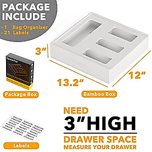 SpaceAid Bag Storage Organizer for Kitchen Drawer, Bamboo Organizer, Compatible with Gallon, Quart, Sandwich and Snack Variety Size Bag (1 Box 4 Slots), White