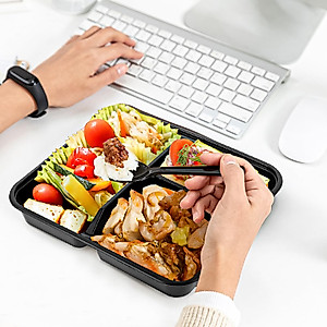 50 PACK, 32 oz. Meal Prep 3 Compartment Containers, Extra Large & Thick Food Storage Containers with Lids - BPA Free Stackable Microwavable & Dishwasher Safe, Travel, To Go, Bento Box, Black