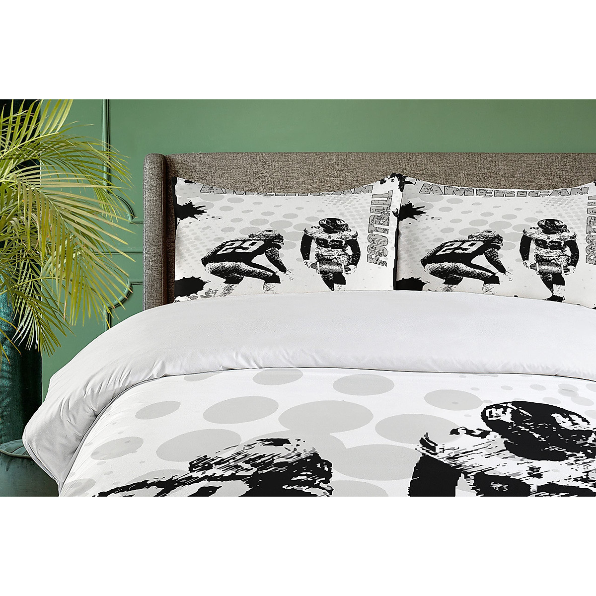 Ambesonne Sports Duvet Cover Set, Grungy American Football Image International Team World Cup Kick Play Speed Victory, Decorative 3 Piece Bedding Set with 2 Pillow Shams, Queen Size, White Charcoal