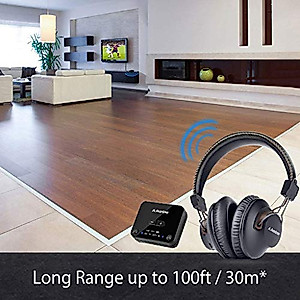 Avantree HT4189 & HS102, Bundle - Wireless Over-Ear Headphones for TV with Bluetooth Transmitter, No Audio Delay, Plug n Play & Metal Headphone Stand Hanger wih Cable Storage Tray, Soft Silicone Skin