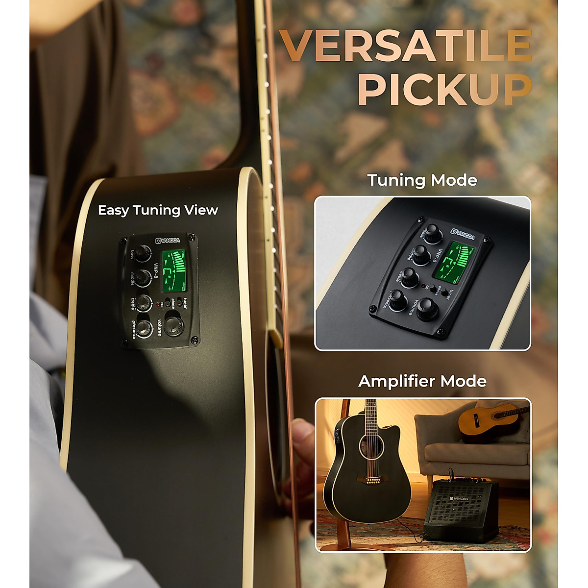 Vangoa 12 String Guitar Acoustic Electric, Upgraded Guitar 12 Strings Bundle for Beginner Intermediate Adults Teens, Guitarra de 12 Cuerdas, Spruce Top Bone Nut, Black, Matte