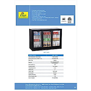 Beer Back Bar Cooler 3 Glass Sliding Door 53" Width Beer Fridge NSF Certified Beverage Refrigerator 11.8 cu.ft Under Counter Height 35°-46°F Black bb3dup