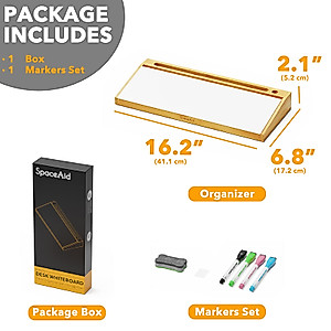 SpaceAid Bamboo Desktop Whiteboard with Organizer Box, Office Desk Dry Erase White Board Holder, Computer Keyboard Stand Pad for Office Supplies Storage (Natural)