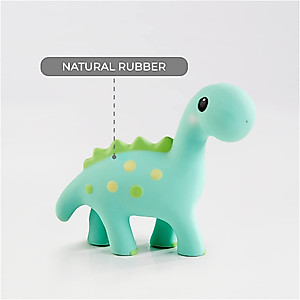 Lil' Llama Baby Teething Toys, Dinosaur Teether for Toddler & Baby Boys and Girls, 100% Natural Rubber Squeaker, BPA-Free, Soothe Sore Itchy Gums & Teething Pain (Dinosaur)