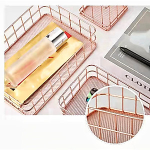 AESGXTU Rose Gold Metal Storage Basket Desktop Iron Grid Simple Snack Storage Tray for Home Decor＆Orderly Storage (Large)