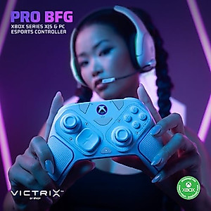 PDP Victrix Pro BFG Wireless Gaming Controller for Xbox Series X|Series S, Xbox One, and Windows 10/11, Dolby Atmos Audio, Remappable Buttons, Customizable Triggers/Paddles/D-Pad, PC App, White