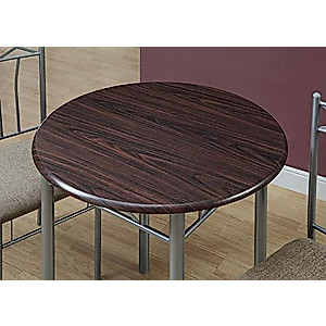 Monarch Specialties 3075 Table, 3pcs, Small, 30" Round, Kitchen, Metal, Laminate, Brown, Grey, Transitional Dining Set, 30" L x 30" W x 30" H, Silver