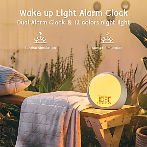 Sunrise Alarm Clock Wake Up Light Brown Noise Machine 29 Alarm Tones with Sunrise Sunset Simulation for Heavy Sleepers Kids Bedroom Dual Alarms Snooze Sound White Noise Machine with 25 Sleeping Sounds