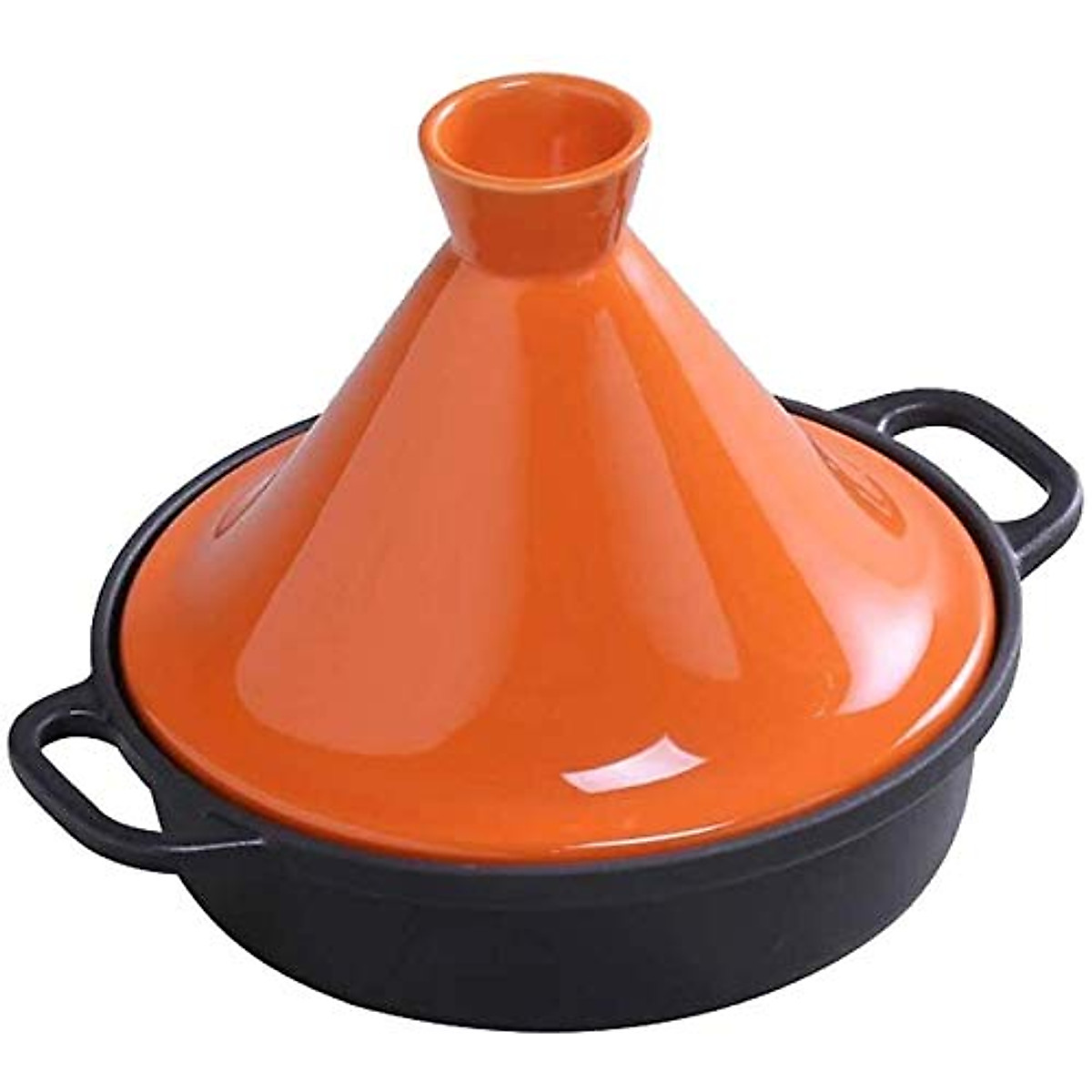 Casserole Dish with Lid Soup Pot Cast Iron Tagine Pot 20Cm, Tajine Cooking Pot with Enameled Cast Iron Base and Cone-Shaped Lid Lead Free Stew Casserole Slow Cooker,Orange