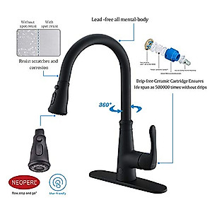 Touchless Kitchen Faucet with PullDown Sprayer,20 Single Kitchen Sink Faucets Black Pull Out Sprayer,High Arc Pulldown Single Handle for Motion Sensor,1handle 3 Hole Deck Mount,Black (Black)