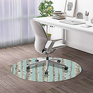 Green Grey PU Leather Round mat Office Chair Mat Dense Tree Formation White Fall Birch Trees Hardwood Floor mat Chair mat Round Chair Cushion for Desk Chair Office ChairCushion Forest Diameter 55 in