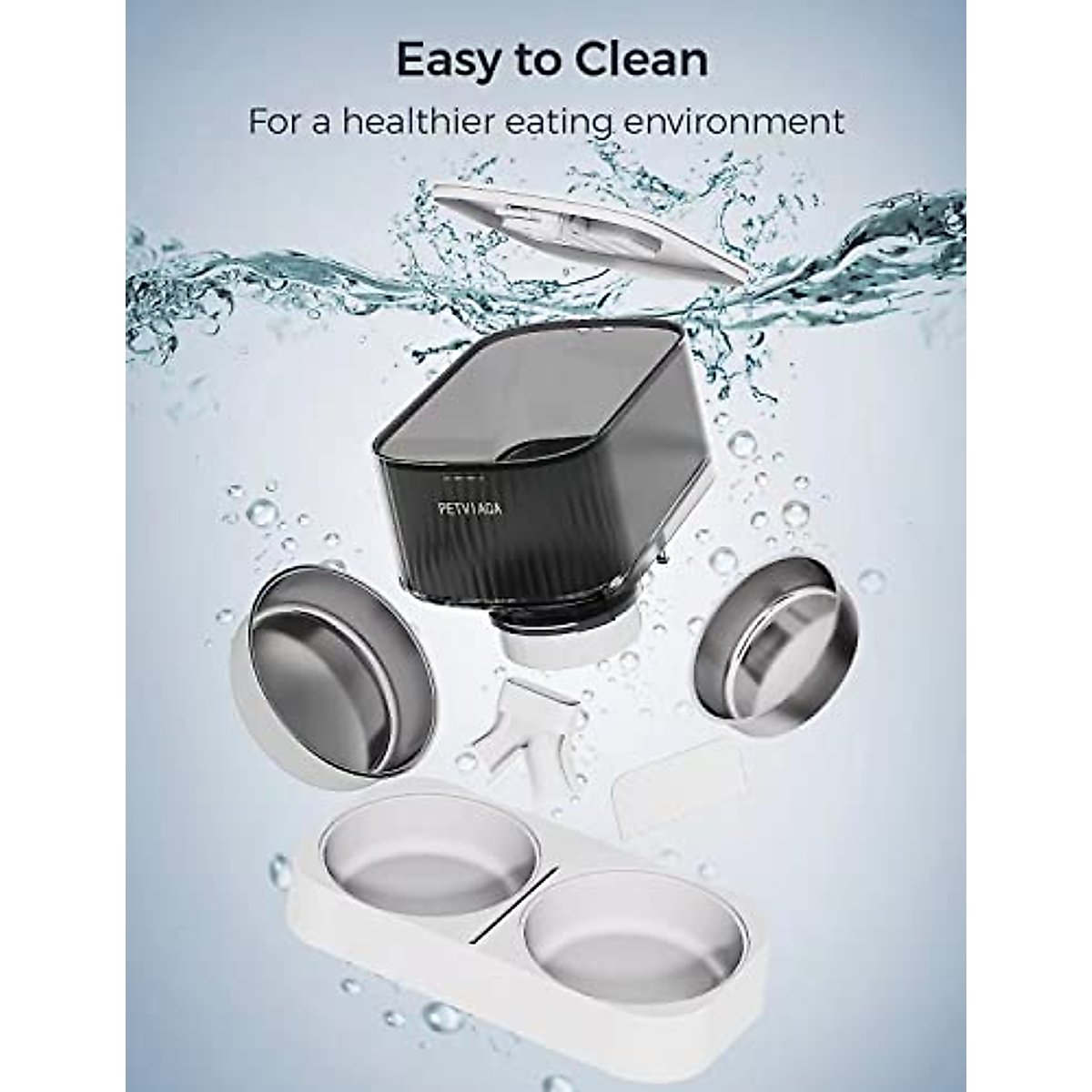 PETVIAGA Automatic Cat Feeders for 2 Cats, WiFi Cat Feeder with Lock Lid, 2-Way Splitter & Dual Bowls, Auto Pet Feeder for 2 Dogs with APP Control 1-6 Mealtimes, 20 Portions Control & Remote Feeding