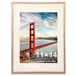 Fixwal 11 x 14 Aluminum Picture Frame, Metal Rose Gold Frame Tempered Glass with Mat for Wall Display, Wedding Table Numbers (Rose Gold, 1-Pack)