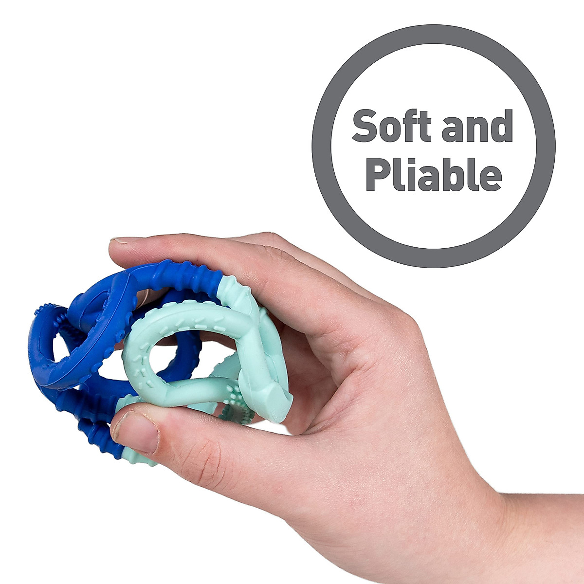 OgoBolli Gummi Teething Ring Textured Sensory Ball Toy for Babies & Toddlers - Stretchy, Soft Non-Toxic Silicone - Age 6+ Months - Blue Blueberry