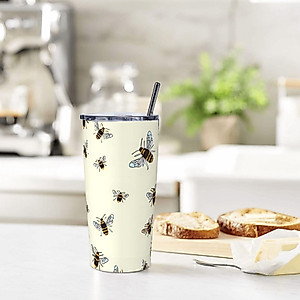 Bees Pattern 20oz Tumbler Stainless Steel Vacuum Insulated Double Wall Travel Tumbler, Durable Insulated Coffee Mug, Thermal Cup With Lid and Straw for Hot & Cold Drinks