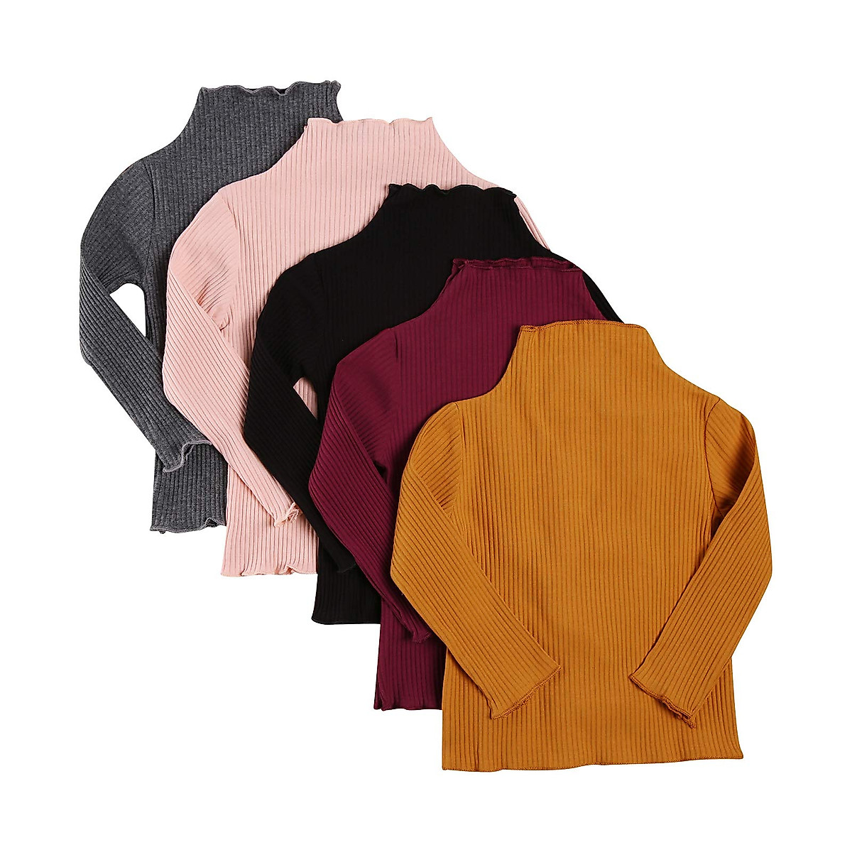 Girls Casual Tops Long Sleeve Turtleneck T-Shirt Basic Solid Color Blouse Outfit for Toddler Baby Girl 1-8 Years (Ribbed -Black,5-6X)