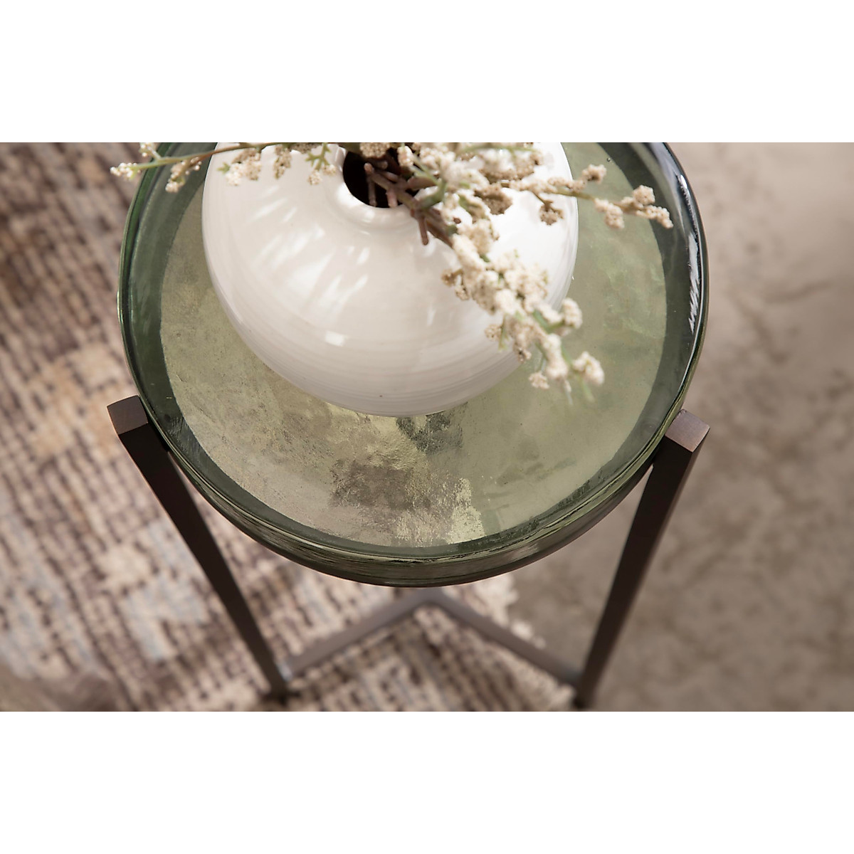 Kate and Laurel Aguilar Modern Drink Table, 9 x 9 x 23, Sage Green Glass and Bronze, Unique Round Glass Mini Table for Use as Bathroom Accent Table or Pedestal Martini Table