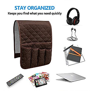 WubbaLubba Sofa Armrest Organizer Non-Slip Arm Chair Bedside Caddy Storage Organizer for Recliner Couch with 5 Pockets for Cell Phone TV Remote Control Magazines(Coffee)
