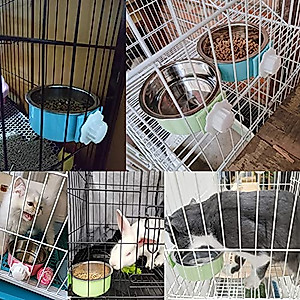 kathson Crate Dog Bowl, Removable Stainless Steel Hanging Pet Cage Bowl Food & Water Feeder Coop Cup for Cat, Puppy, Birds, Rats, Guinea Pigs 2pcs(Blue,Green)