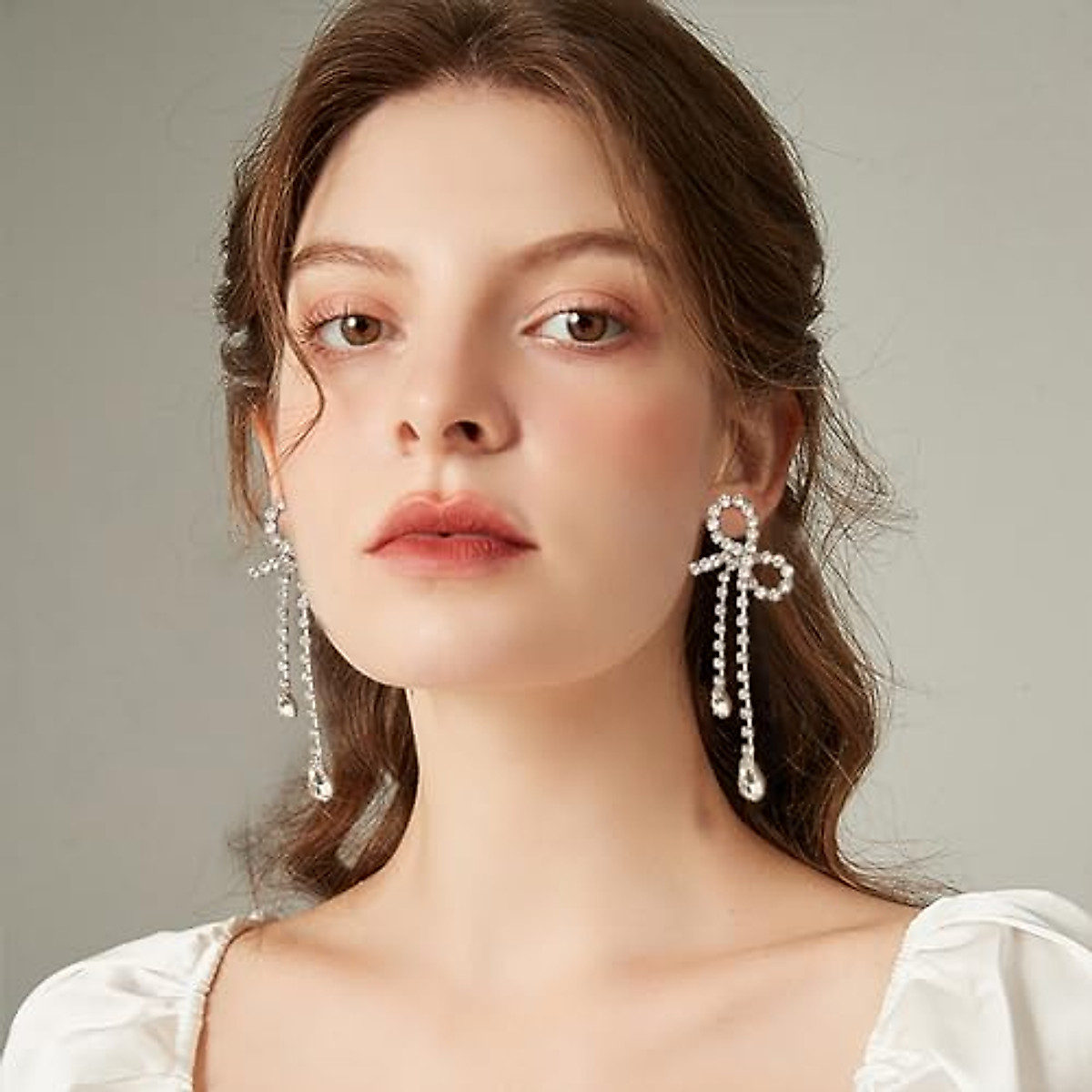 FAUTHENTICUTE Silver CZ Drop Earring for Women, Bow Drop Earrings