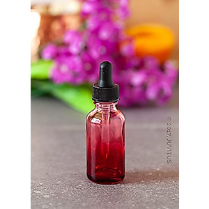 JUVITUS 1 oz / 30 ml Red Faded Glass Boston Round Bottle with Black Dropper (12 pack)