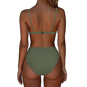 SUUKSESS Women High Waisted High Cut Bikini Sets Sexy Triangle Two Piece Swimsuits Push Up Bathing Suits (Army Green, M)