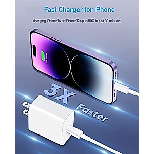 iPhone USB C Wall Charger, iPhone Charger Fast Charging Block, 20W Wall Charger Power Adapter with 6FT Type-C to Lightning Cable Compatible iPhone 14 Pro Max/13/13 Mini/12 Pro/12 Pro Max/11/11 Pro/Max