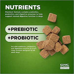GNC Pets Essentials Digestion Supplements for All Dogs, 60ct - 3 Pack| Soft Chews Bacon Flavor 12oz Reusable Container | Daily Supplements for Dogs Digestion