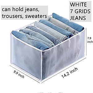 BINGC 2 PCS Washable Wardrobe Clothes Organizer , 7 Grid Drawer Foldable Visible Storage Box Jeans Compartment Divider Boxes for Jean Pants Socks Bras Ties Lingerie Scarves (14.2x9.9x7.8inch, WHITE)
