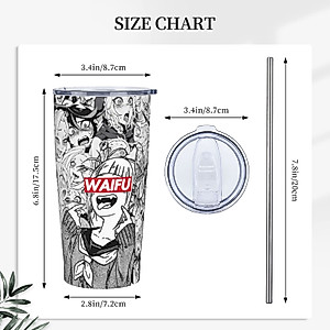 IAMNAT Face Himiko Toga Waifu-Anime Car Mug With Straw Cups Heat Insulation Travel Coffee Mugs Stainless Steel Thermos Cups 20 Oz