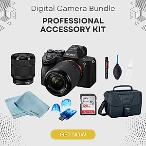 Sony Alpha 7 IV Full Frame Mirrorless Camera with 28-70mm Lens + Deluxe Carrying Case + Cleaning Cloth + Sandisk 128GB SD Card- Sony Zoom Lens 4K 60p Video Professional Accessory Kit