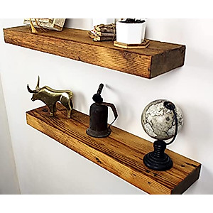 Modern Timber Craft Reclaimed Wood Wall Shelves | Rustic Wall Decor | Set of 2 (24" x 6") | Easy-to-Install Hardware Included (Oiled)