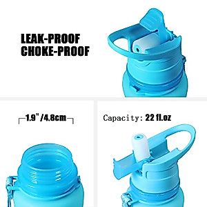 CAMPWOLF Collapsible Water Bottle,Reusable Leakproof Silicone Foldable Water Bottles for Travel Sports Gym Camping Hiking, BPA Free, 22 oz (BLUE)