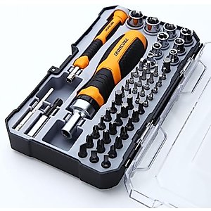 IRONCUBE Ratcheting Screwdriver Set, 56Pcs Phillips Slotted Torx Hex Pz and Socket, Magnetic Bits Set for Household, Cool Gifts for Men or Father