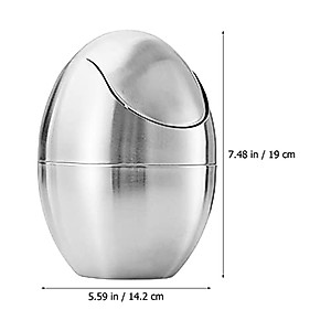 Zerodeko Desktop Trash Can Egg Shape Countertop Waste Basket Stainless Steel Garbage Container Bin Table Sundries Organizer Remote Pen Pencil Holder for Home Office